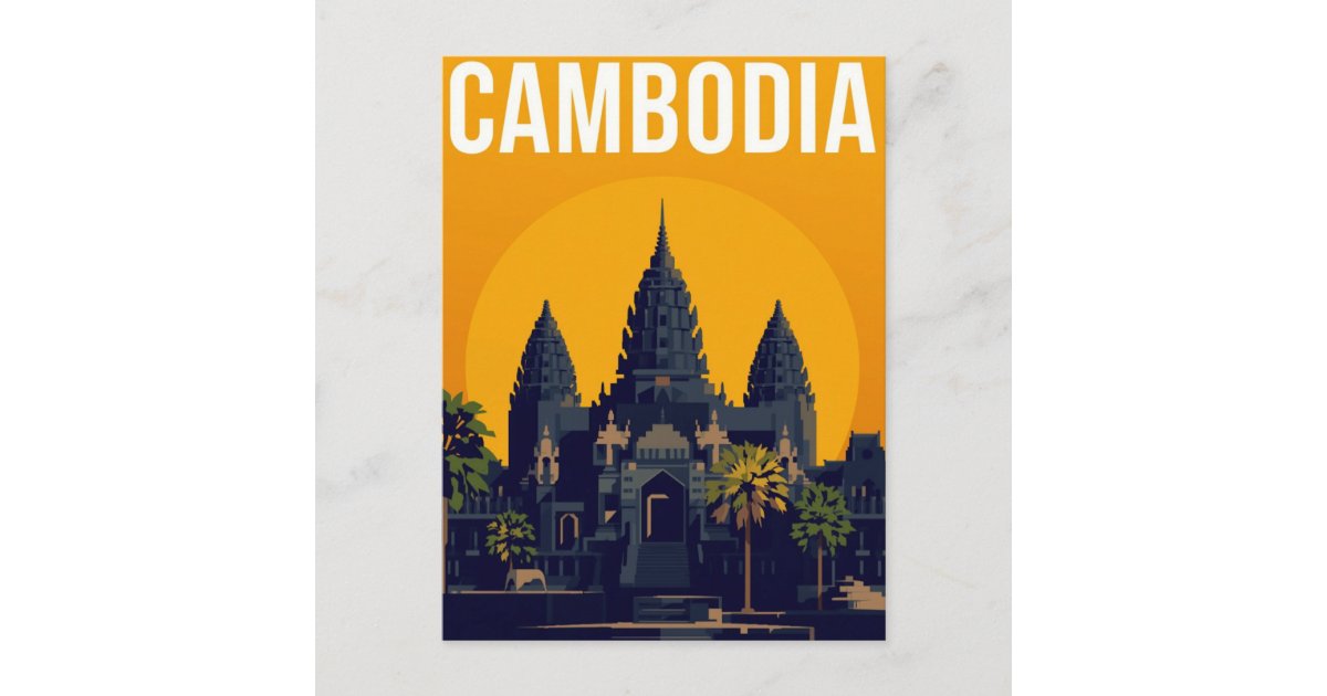 Angkor Wat Cambodia Retro Postcard | Zazzle