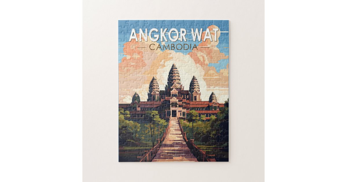 Angkor Wat Cambodia Travel Art Vintage Jigsaw Puzzle | Zazzle
