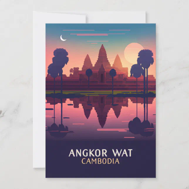 Angkor Wat Sunrise Cambodia Siem Reap Retro Card | Zazzle