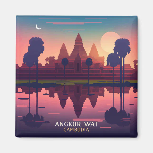 Angkor Wat Sunrise Cambodia Siem Reap Retro Magnet | Zazzle