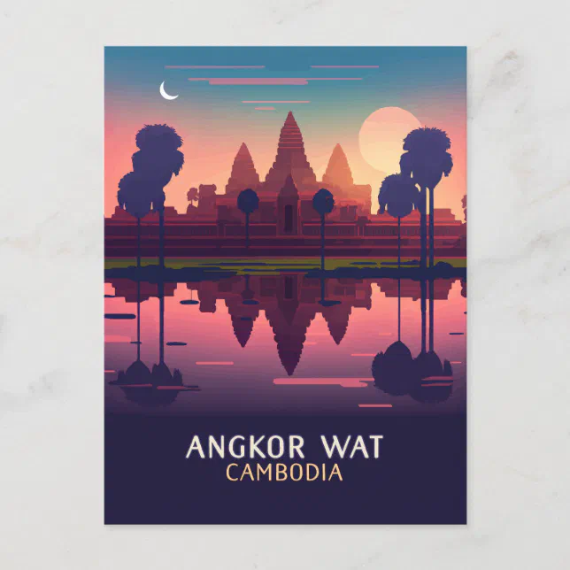 Angkor Wat Sunrise Cambodia Siem Reap Retro Postcard | Zazzle