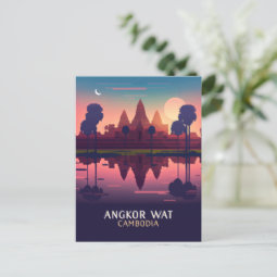 Angkor Wat Sunrise Cambodia Siem Reap Retro Postcard | Zazzle