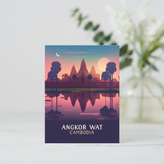Angkor Wat Sunrise Cambodia Siem Reap Retro Postcard | Zazzle