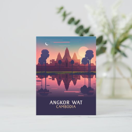 Angkor Wat Sunrise Cambodia Siem Reap Retro Postcard | Zazzle