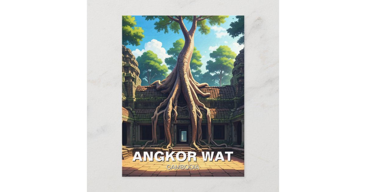 Angkor Wat Temple Tree Cambodia Postcard | Zazzle