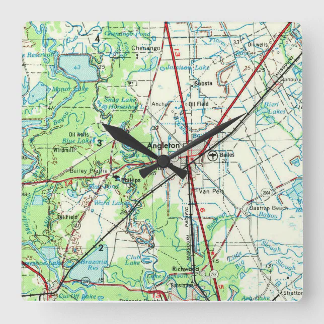 Angleton Texas Topographic Map Square Wall Clock | Zazzle