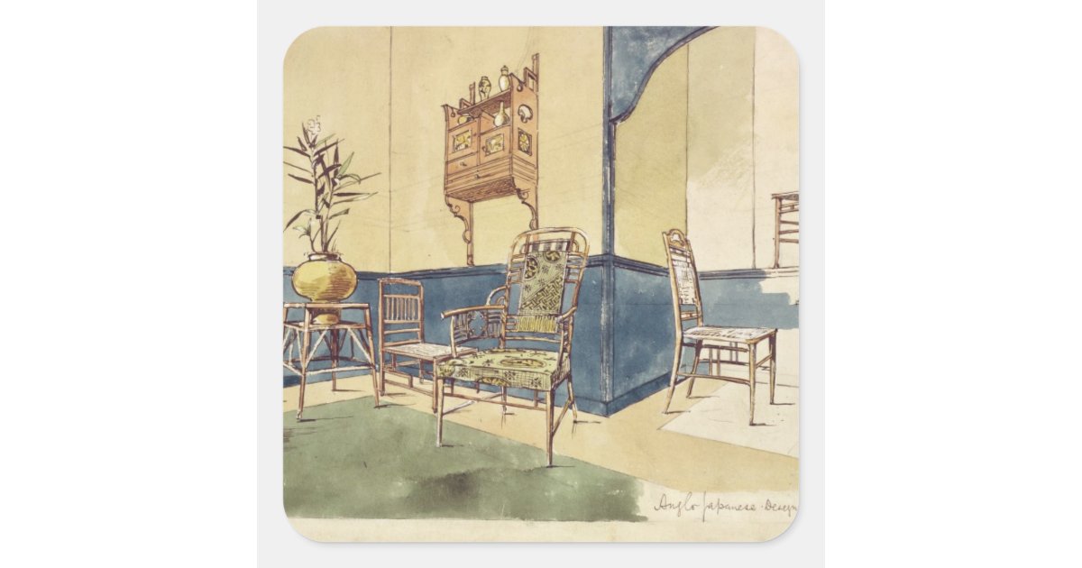 Anglo Japanese style furniture designs by Edward W Square Sticker | Zazzle