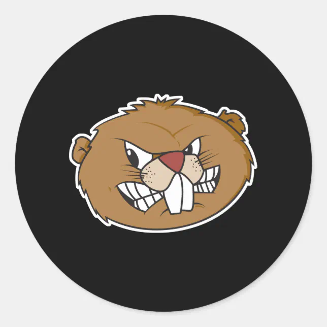 angry beaver face classic round sticker | Zazzle