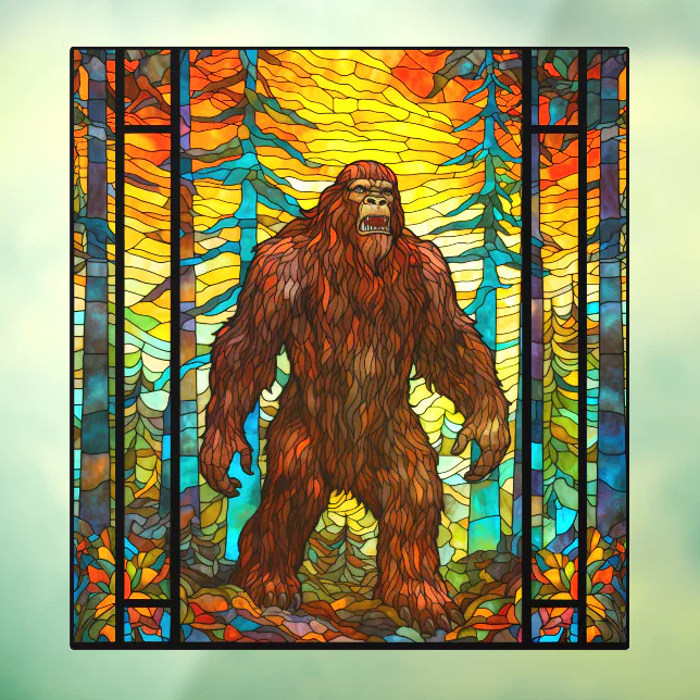 Angry Bigfoot At Sunset Faux Stained Glass Window Cling | Zazzle
