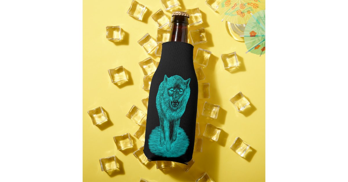 Angry Black Wolf in the Night Bottle Cooler | Zazzle