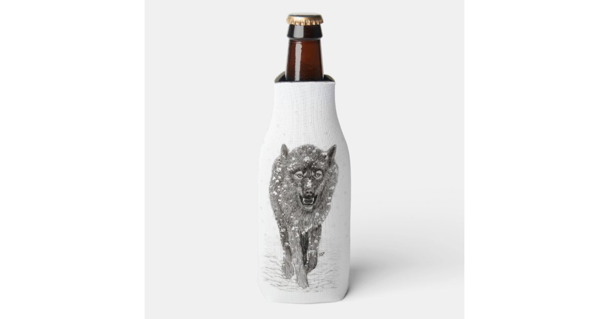 Angry Black Wolf in the Snow , wild Winter Bottle Cooler | Zazzle