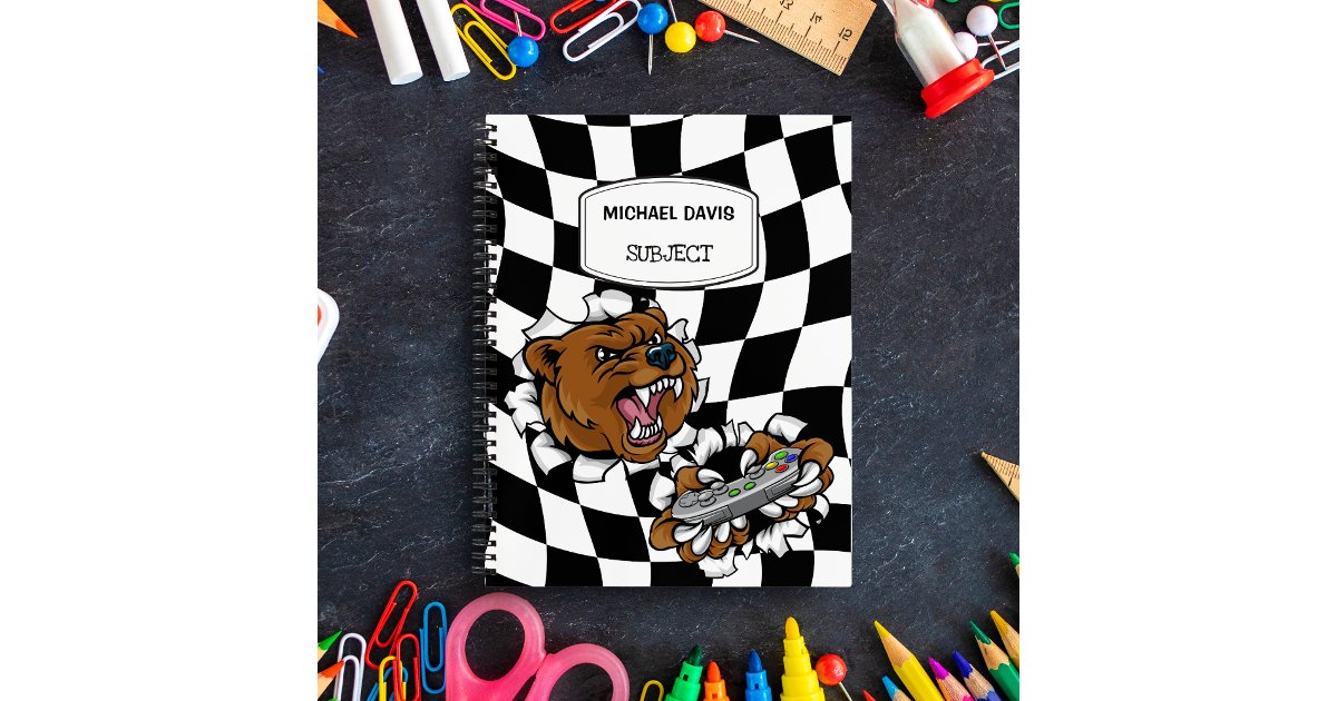 Angry Cartoon Bear Holding A Controller Custom Notebook | Zazzle