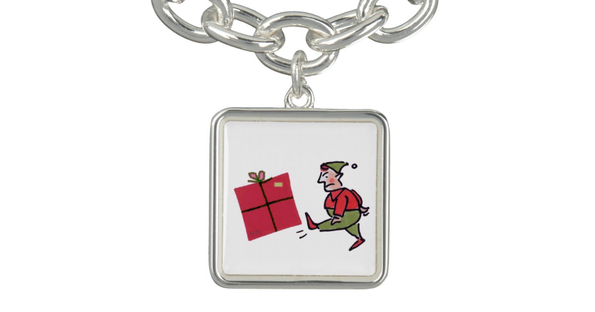Angry Elf white silver square charm bracelet | Zazzle