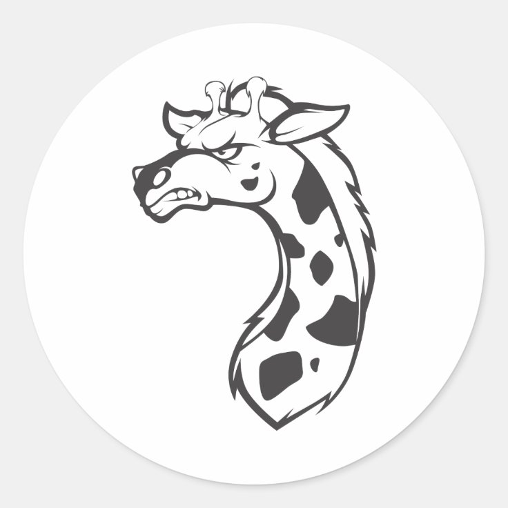 Angry Mad Wild Giraffe Outline Cartoon Classic Round Sticker | Zazzle