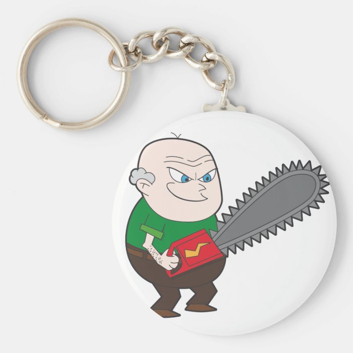 Angry man with chainsaw cartoon keychain | Zazzle.com