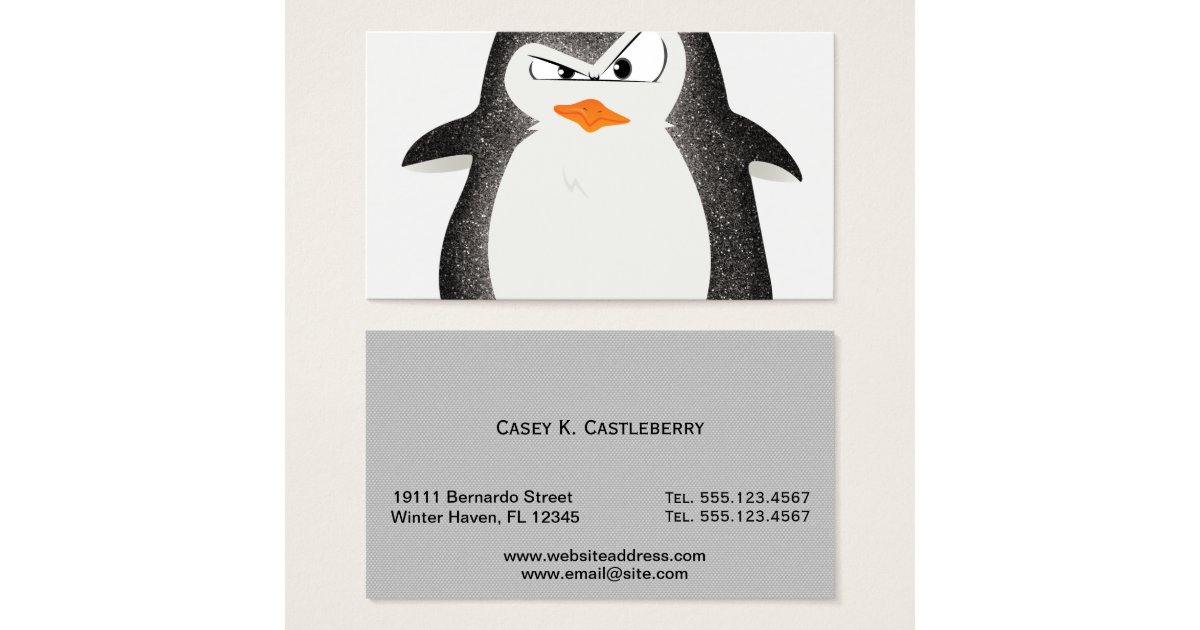 Angry Penguin Glitter Photo Print Business Card | Zazzle.com