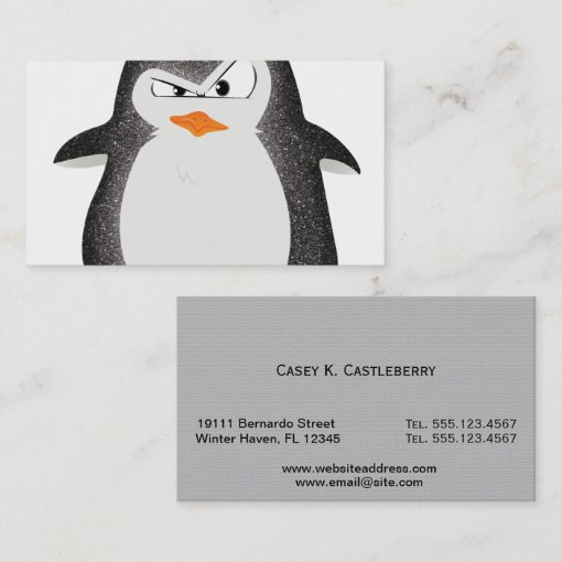 Angry Penguin Glitter Photo Print Business Card | Zazzle