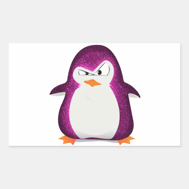 Angry Penguin Pink Glitter Photo Print Rectangular Sticker | Zazzle