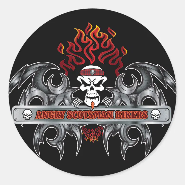 Angry-Scotsman-Bikers Classic Round Sticker | Zazzle