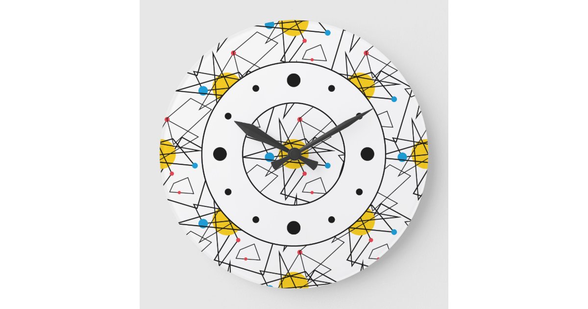 Angular Geometric Retro Pattern Large Clock | Zazzle