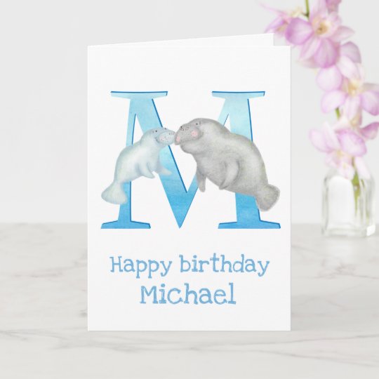 Animal ABC M is for manatee birthday card | Zazzle.com