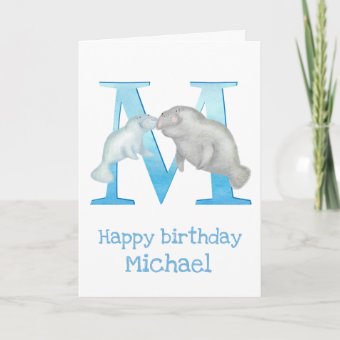 Animal ABC M is for manatee birthday card | Zazzle