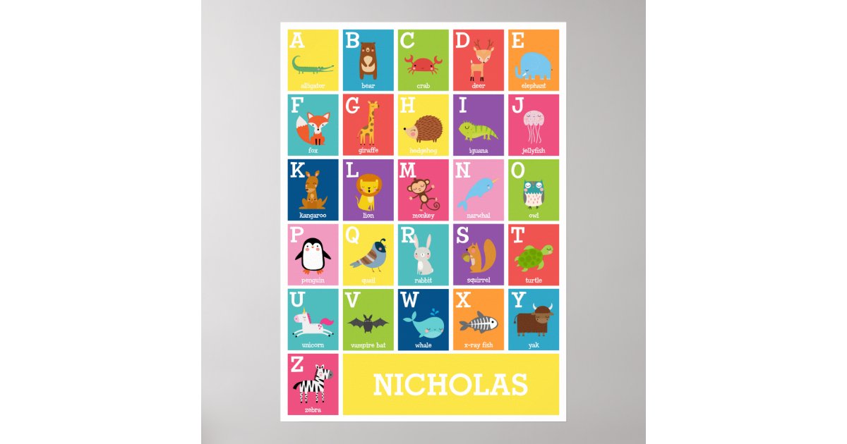 Animal Alphabet | Alphabet Wall Art | Zazzle