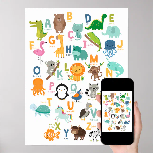 Animal Alphabet Kids Nursery Home School Classroom Poster | Zazzle