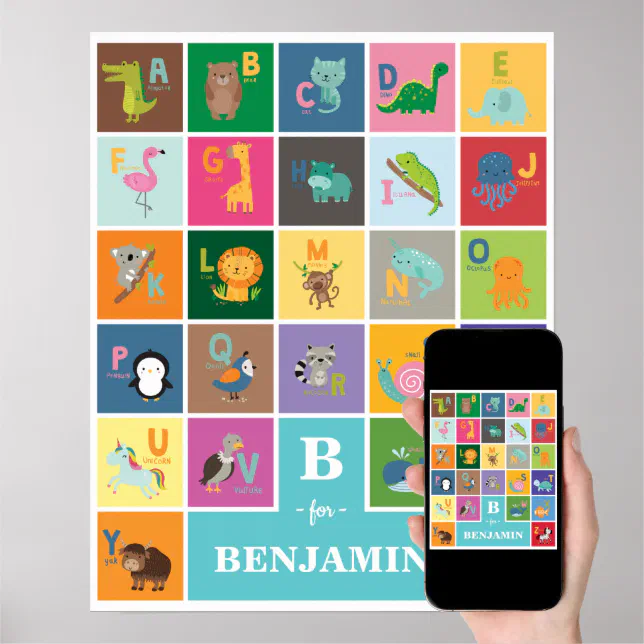 Animal Alphabet Kids Nursery Play Room Homeschool Poster | Zazzle