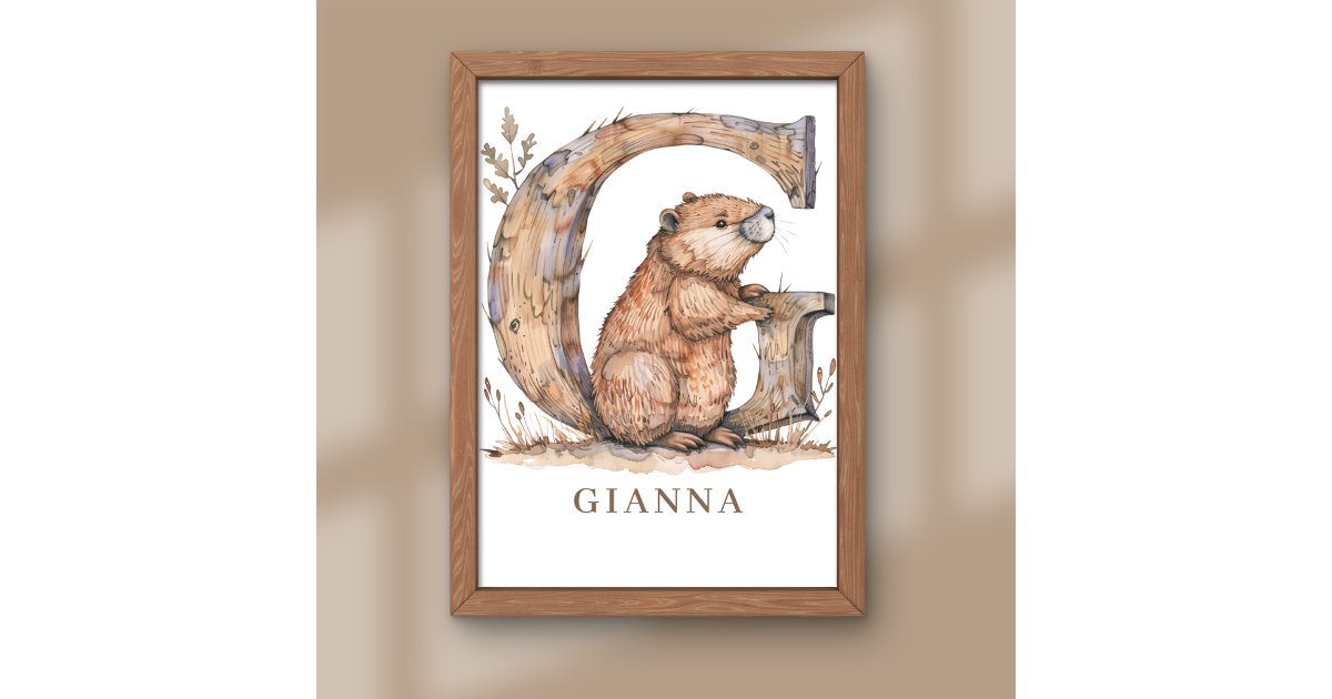 Animal Alphabet Letter G Kids Name Nursery Poster | Zazzle