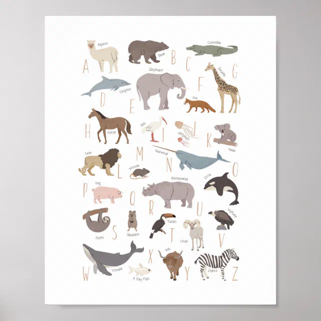 Animal Alphabet Montessori Nursery Poster | Zazzle