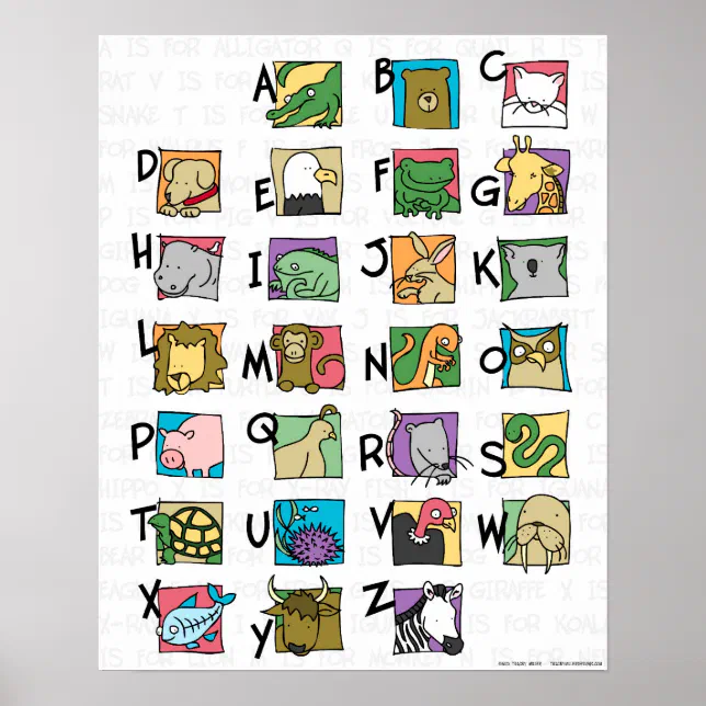 Animal Alphabet Poster (small) | Zazzle