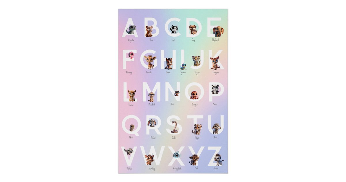Animal Alphabet Rainbow Poster | Zazzle