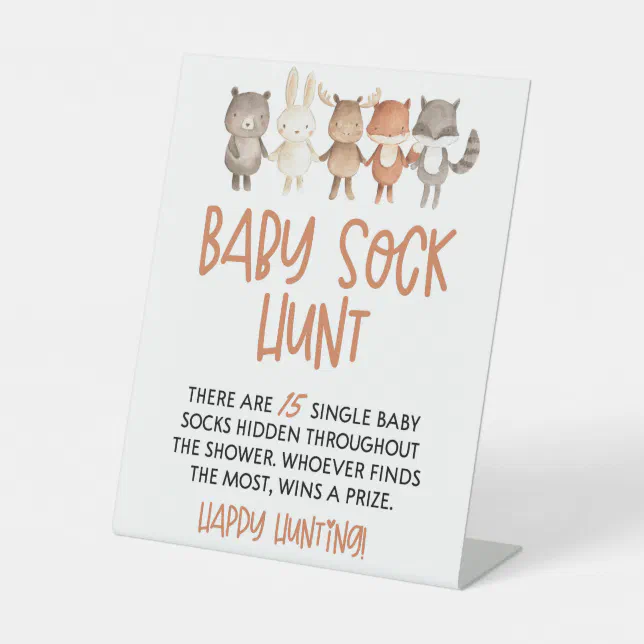 Animal Baby Sock Hunt Baby Shower Game Sign | Zazzle