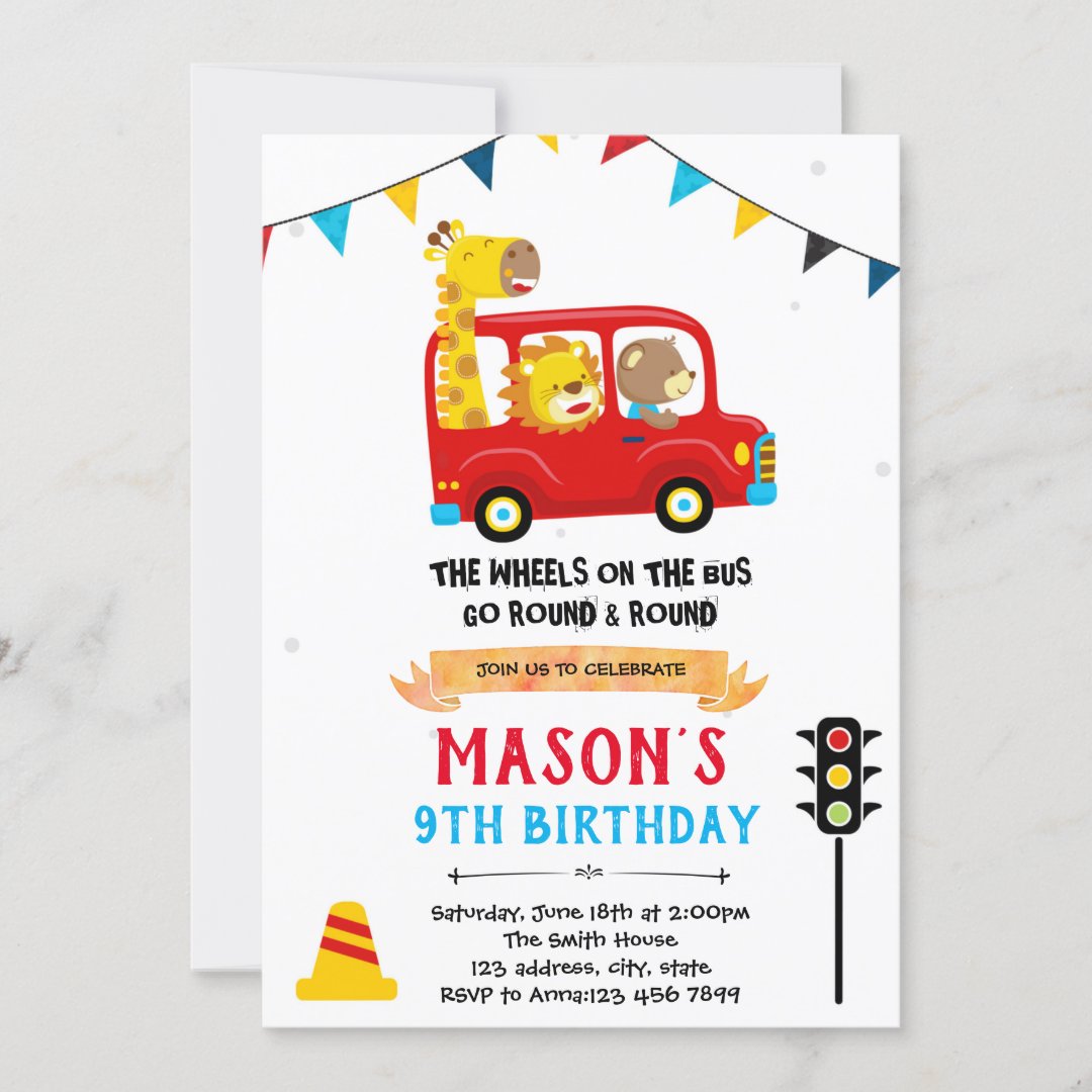 Animal bus birthday theme invitation | Zazzle