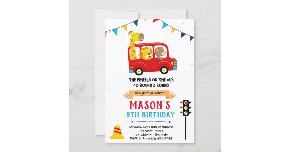 Animal bus birthday theme invitation | Zazzle