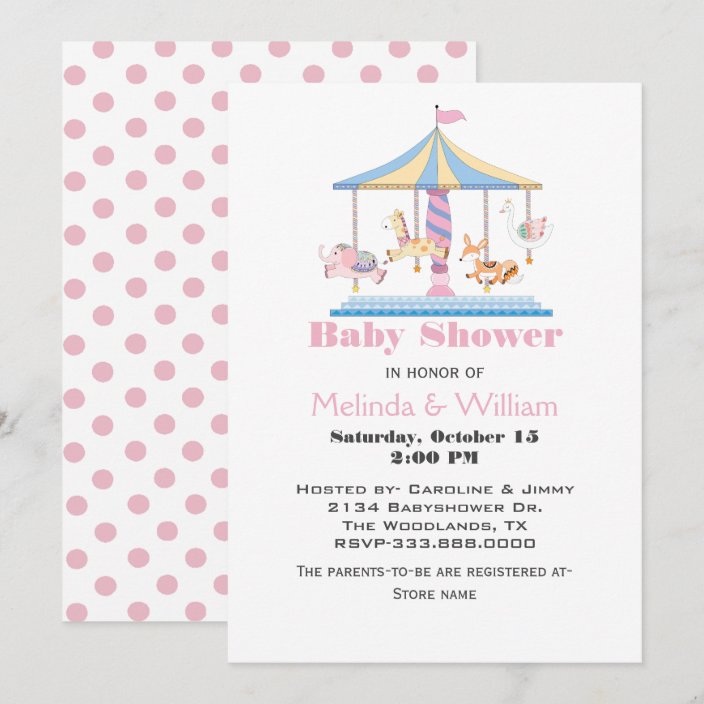 Animal Carousel Baby Girl Shower Invitation | Zazzle.com