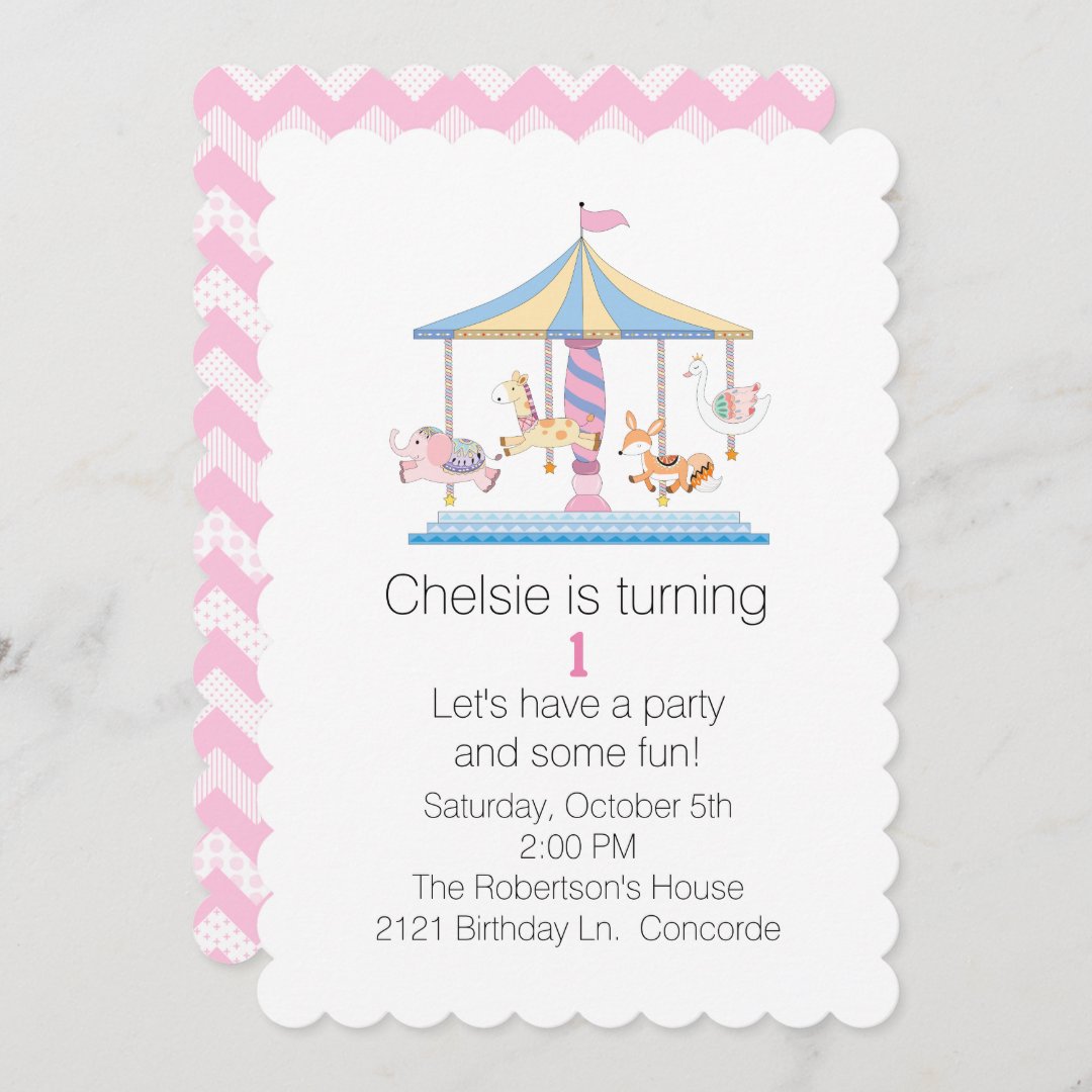 Animal Carousel Babys First Birthday Invitation | Zazzle