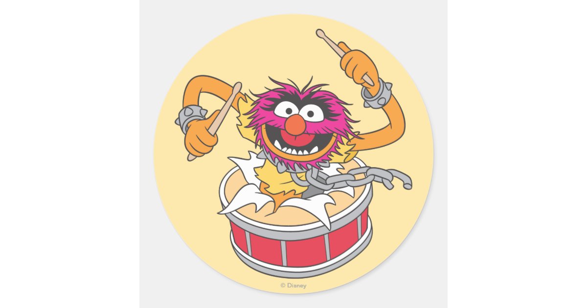 Animal Crashing Through Drums Classic Round Sticker | Zazzle