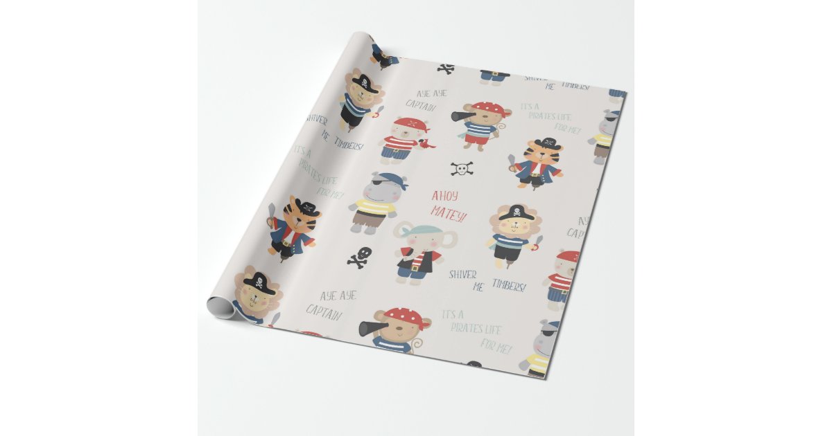 Animal Crew kids Party Pirate Wrapping Paper | Zazzle