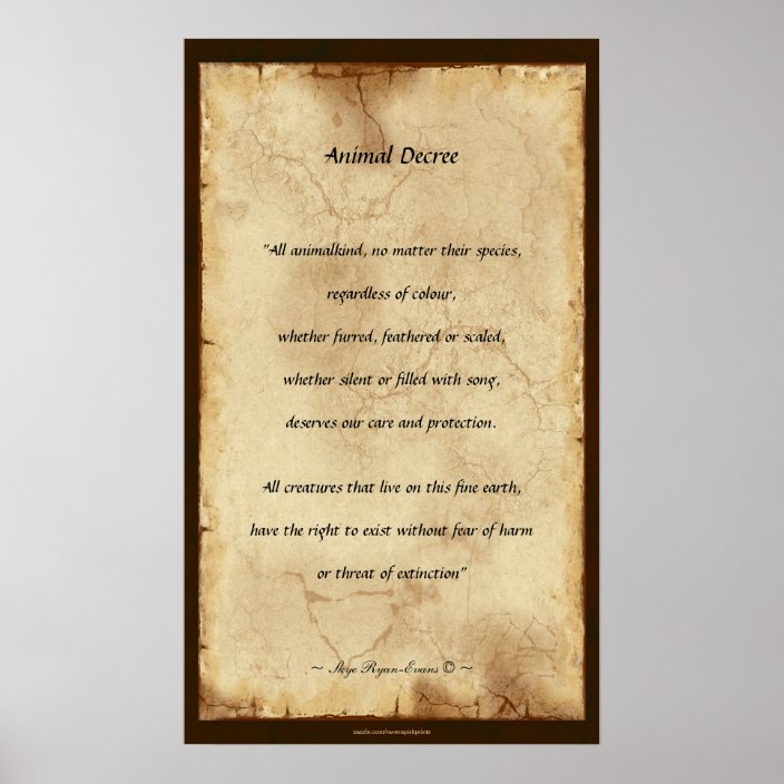 "Animal Decree" Parchment-style Poetry Poster | Zazzle