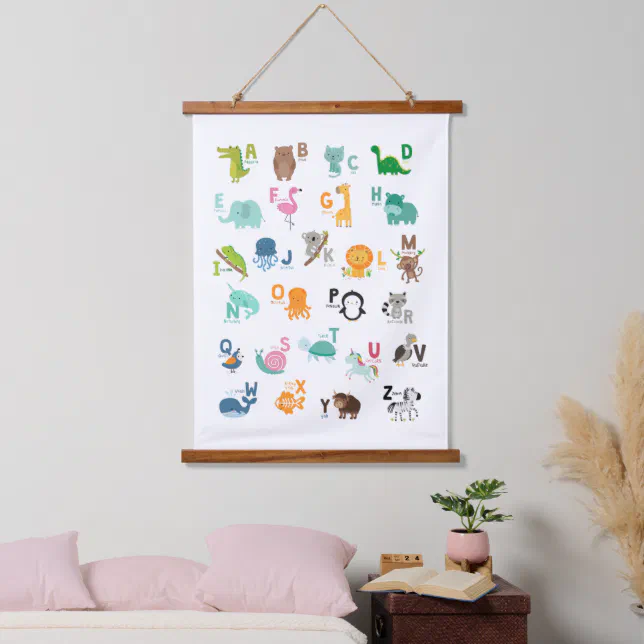Animal Doodle Alphabet Hanging Tapestry | Zazzle