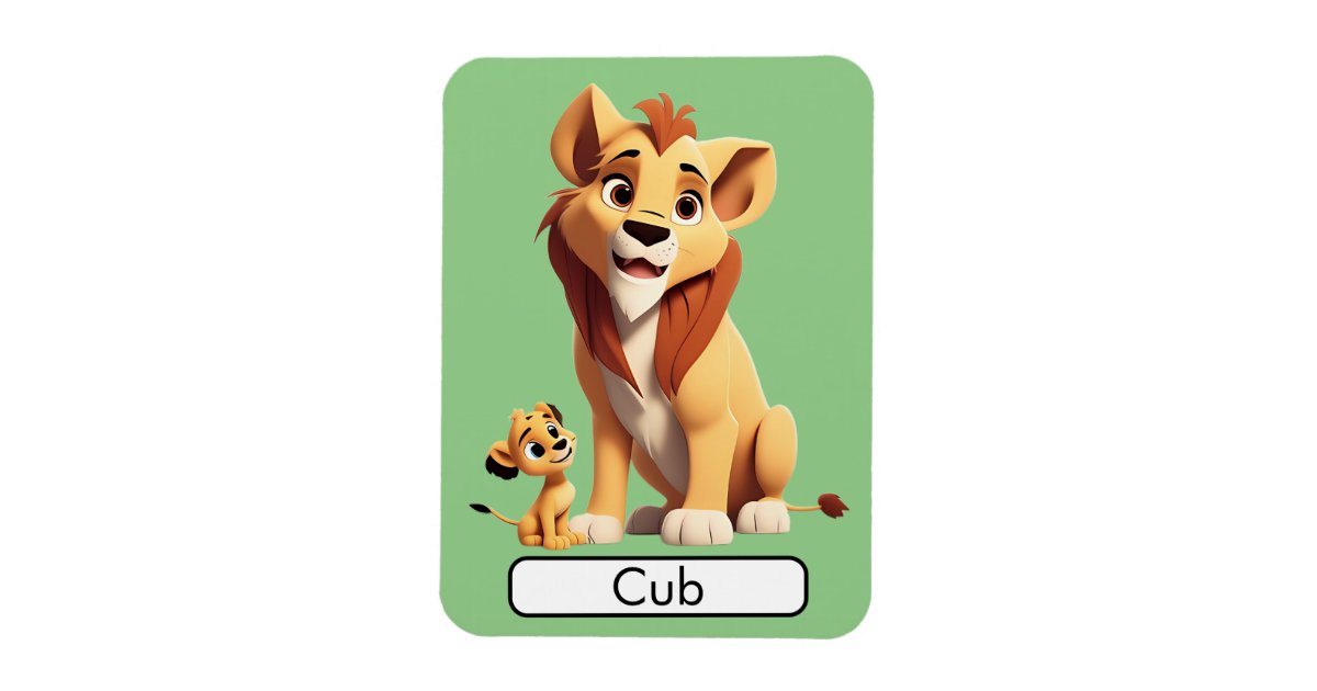 Animal Flashcard Lion/Cub, kids, animals, Learning Magnet | Zazzle