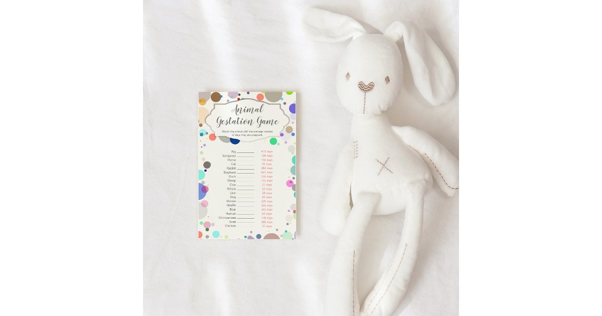 Animal Gestation Baby Shower Game with Answer Key | Zazzle