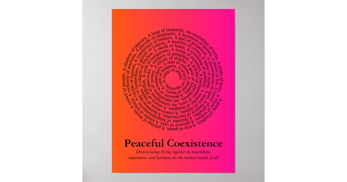 Animal Group Names Peaceful Coexistence Poster Zazzle animal-group-names-peaceful-coexistence-poster-zazzle