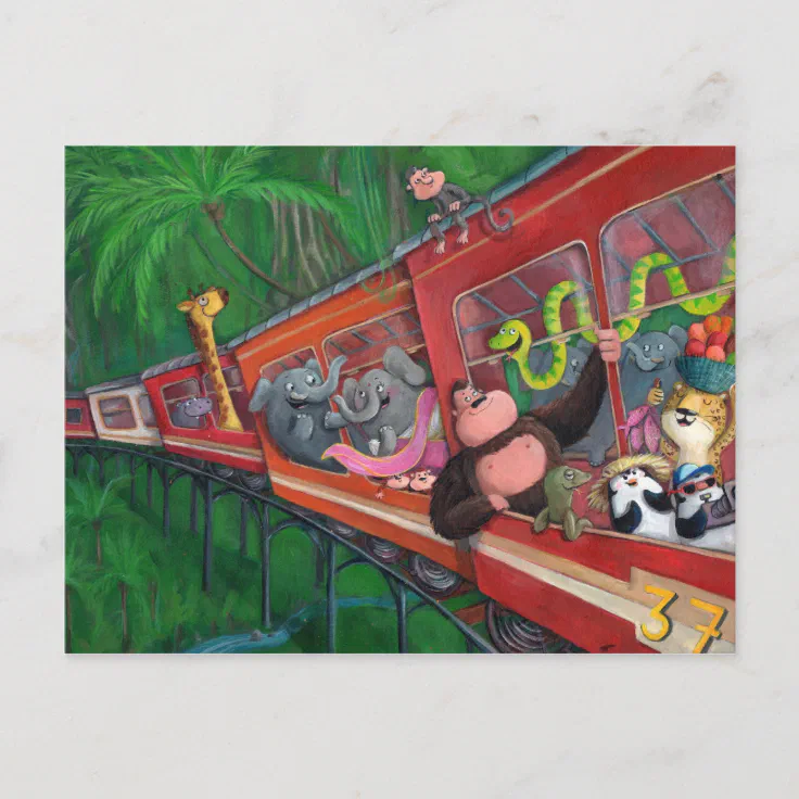 Animal Jungle Train Postcard | Zazzle