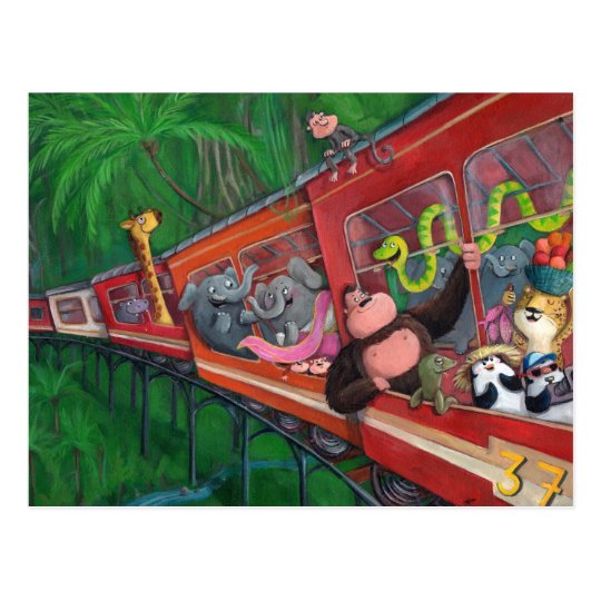 Animal Jungle Train Postcard | Zazzle.com