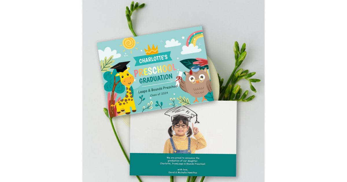 Animal Kid Preschool Photo Graduation Announcement | Zazzle