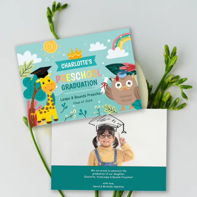 Animal Kid Preschool Photo Graduation Announcement | Zazzle