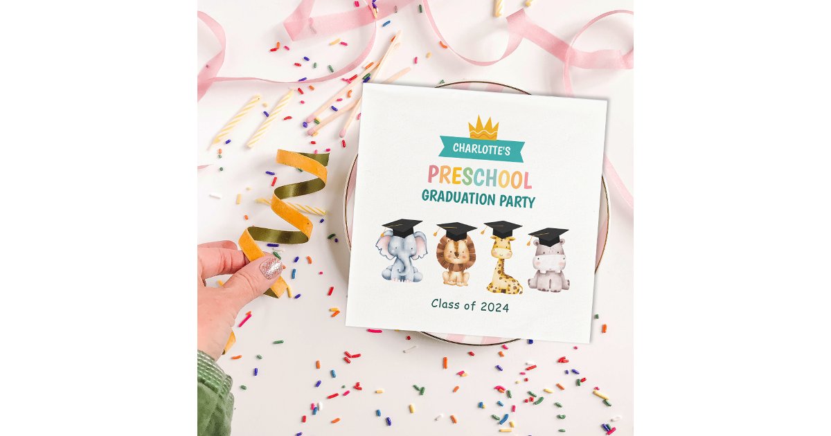 Animal Kids Preschool Graduation Celebration Napkins | Zazzle